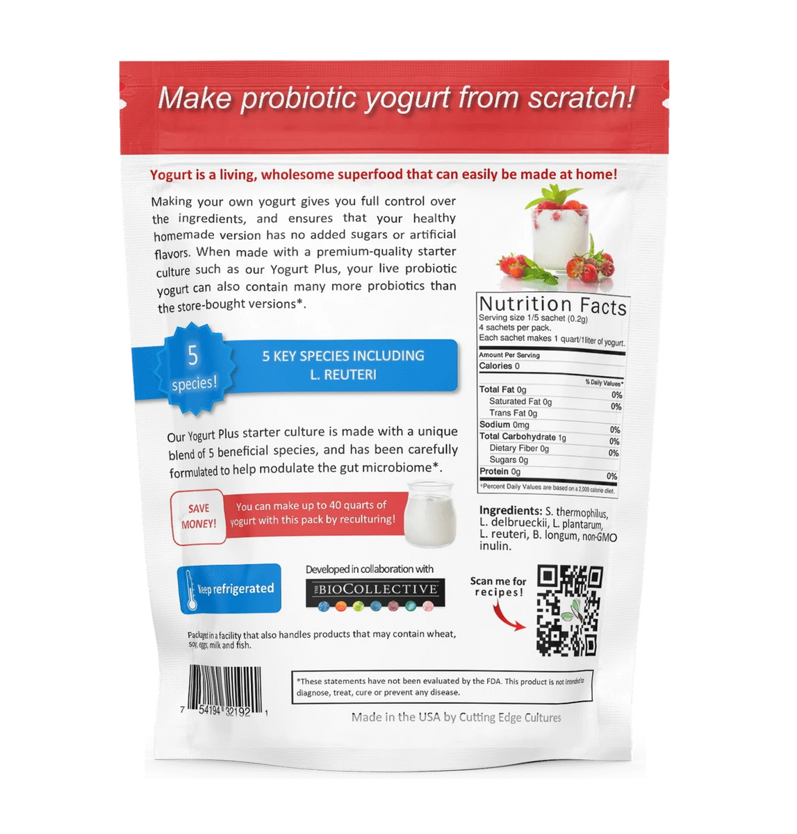 Cutting Edge Yoghurt Plus Starter 8g Nourishme Organics