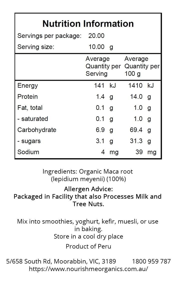 Raw Organic Maca Powder 200g - Nourishme Organics